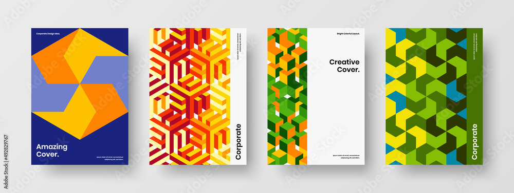 Bright geometric tiles book cover concept bundle. Premium company ...