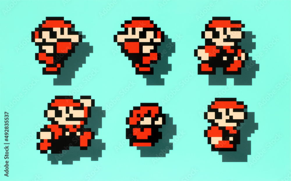 Set of Mario moves, art of Super Mario Bros 3 classic video game, pixel ...