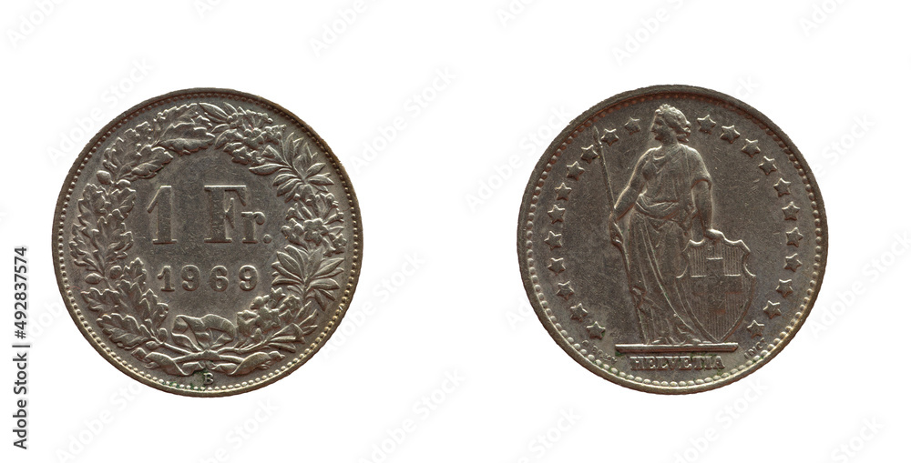 Photo & Art Print Switzerland - circa 1969: a 1 Franc coin of ...