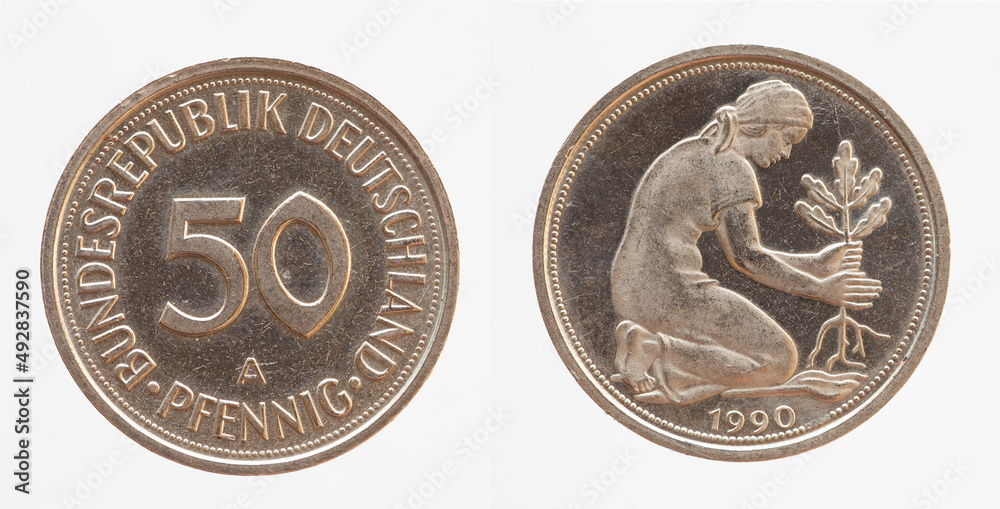 Germany - circa 1990: a 50 Pfennig coin of Germany with the text ...