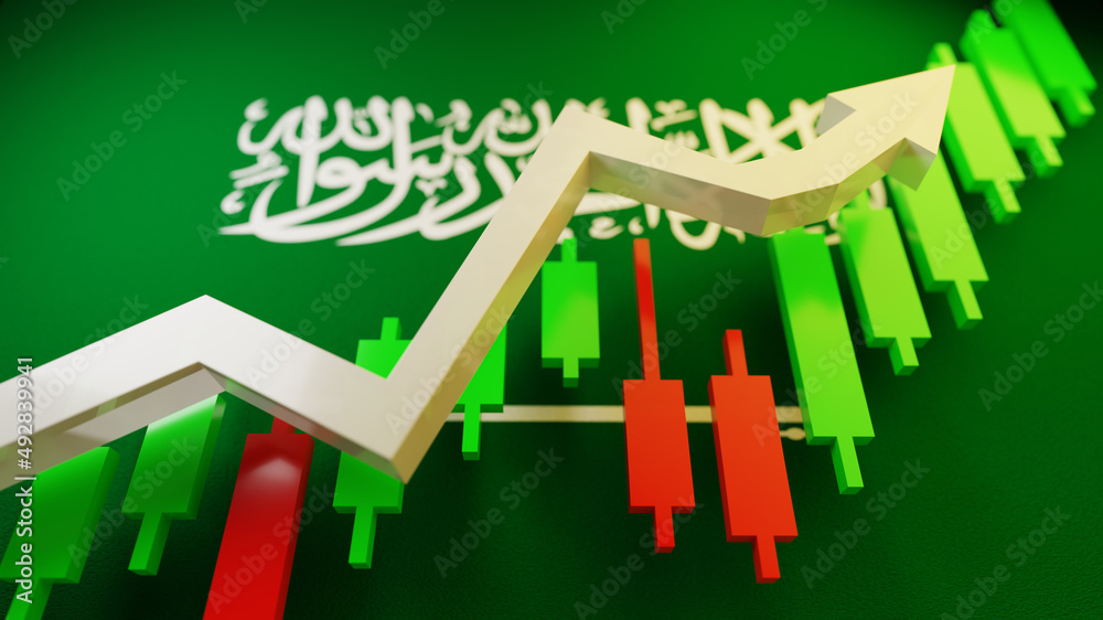 Saudi Arabia economic growth concept. Chart with growing line in front ...