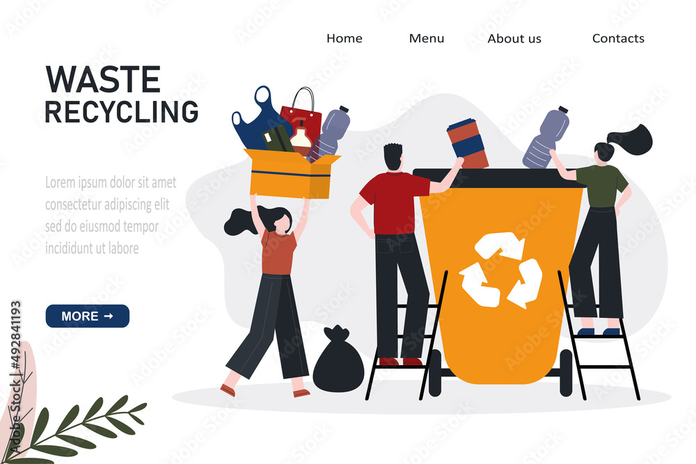 Cartoon people sorting and throwing garbage in can. Recycling and sort ...