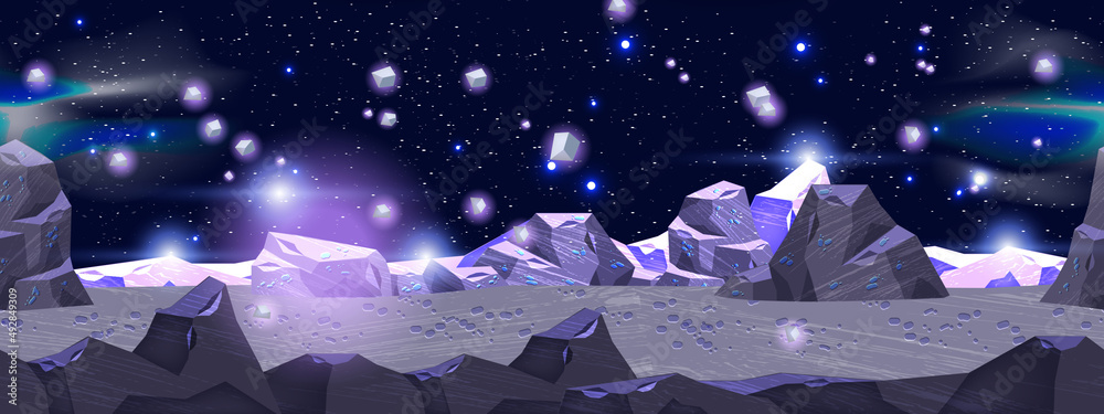 Alien planet seamless landscape, game galaxy background, asteroid rock ...