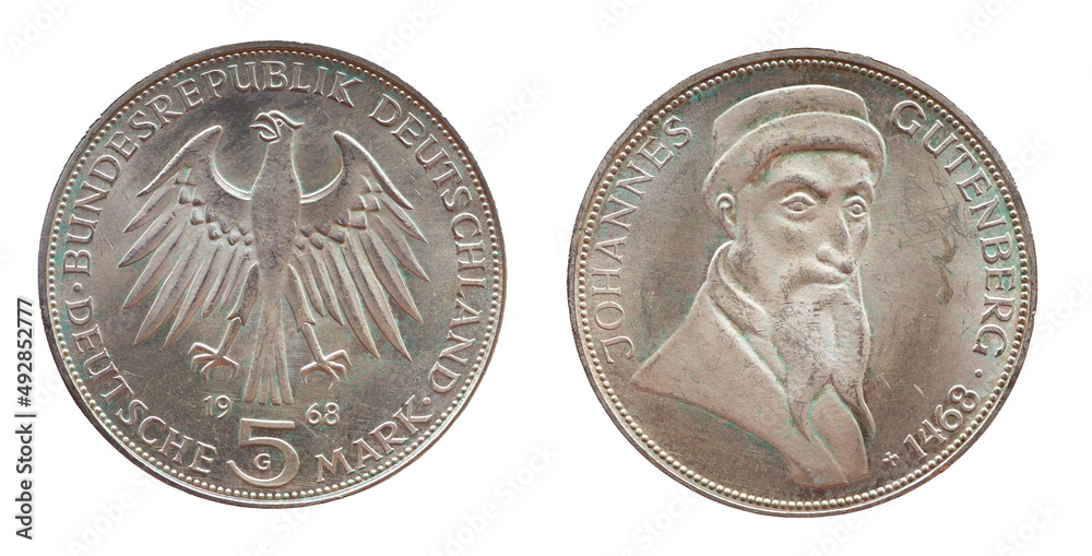 Germany - circa 1968: a 5 Deutsche Mark coin of the Federal Republic of ...