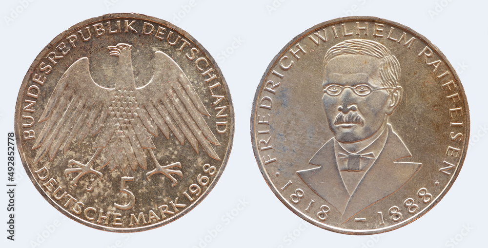 5 Deutsche Mark coin of the Federal Republic of Germany with the cote ...