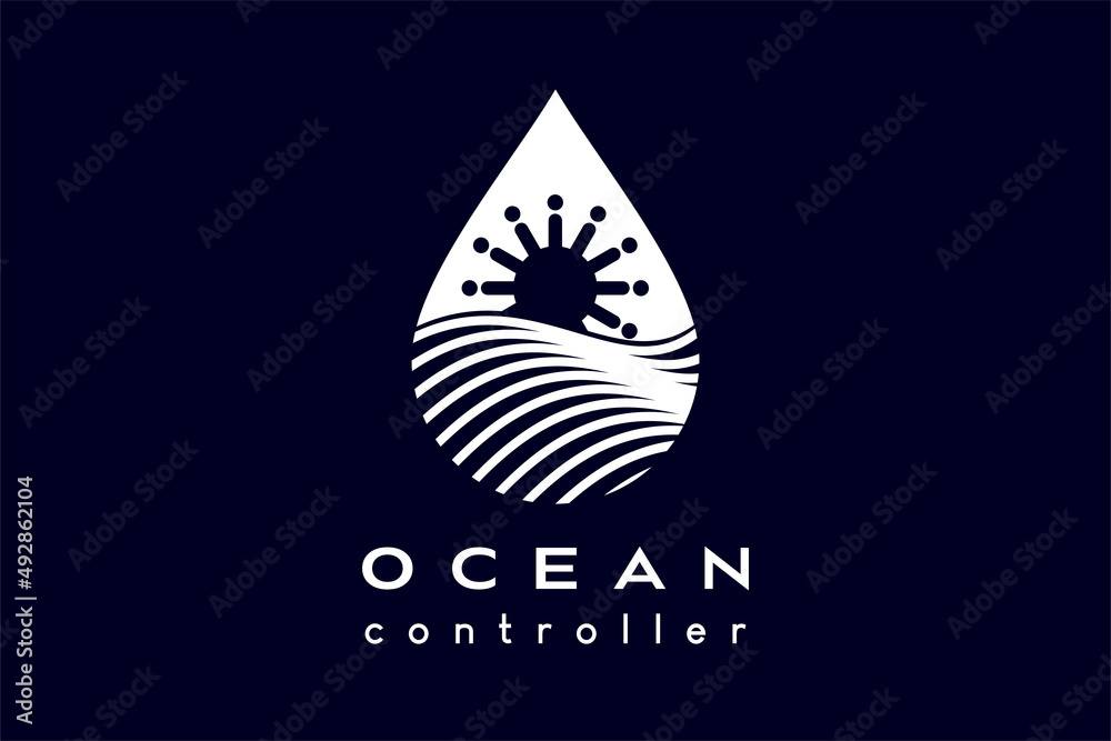 Ocean logo design, ocean icon and ship steering wheel with creative ...