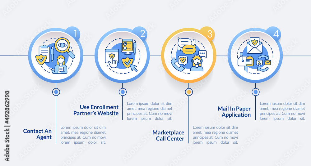 Applying for insurance ways circle infographic template. Cover policy ...
