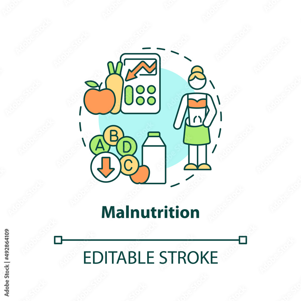 Malnutrition concept icon. Undernutrition. Food security basic ...