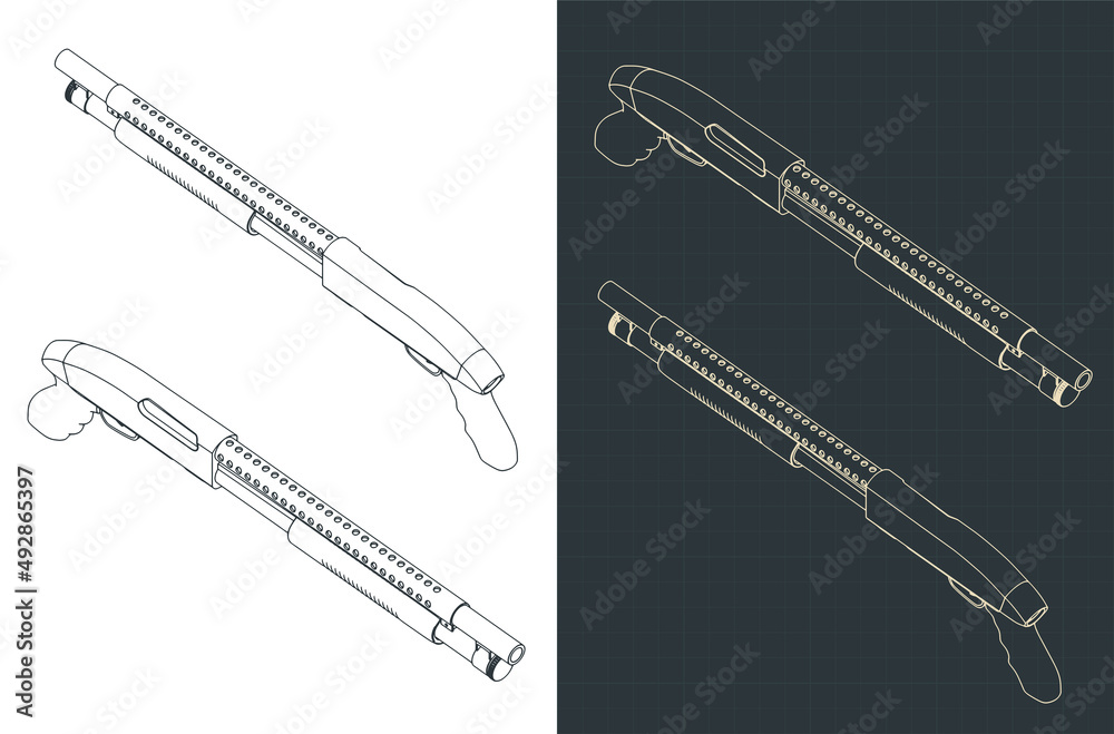 Shotgun isometric blueprints Stock Vector | Adobe Stock