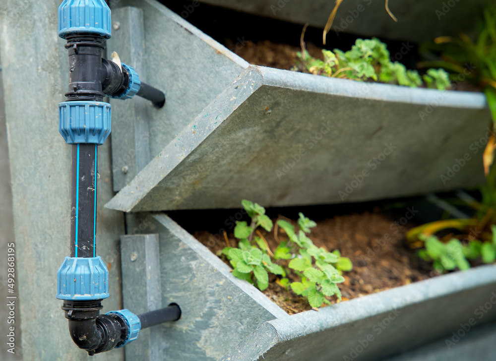 Irrigation pipes of a water system for rainwater irrigation with ...