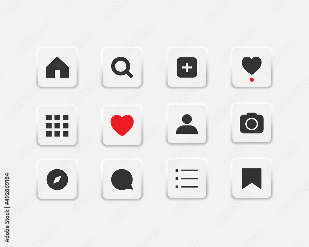 User interface elements for mobile app. Neumorphism icons set. Unique ...