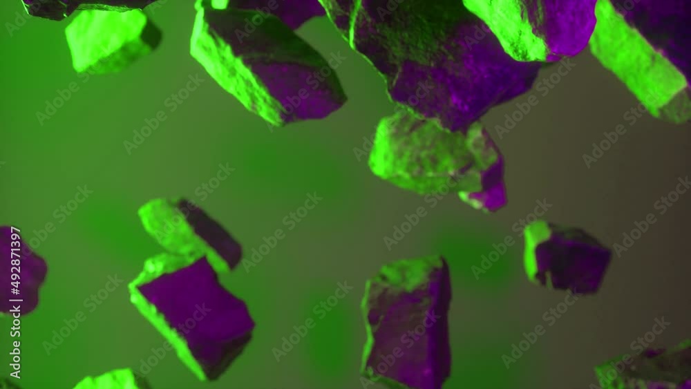 Rocks set on neon green purple background. Fly rocks pieces background ...