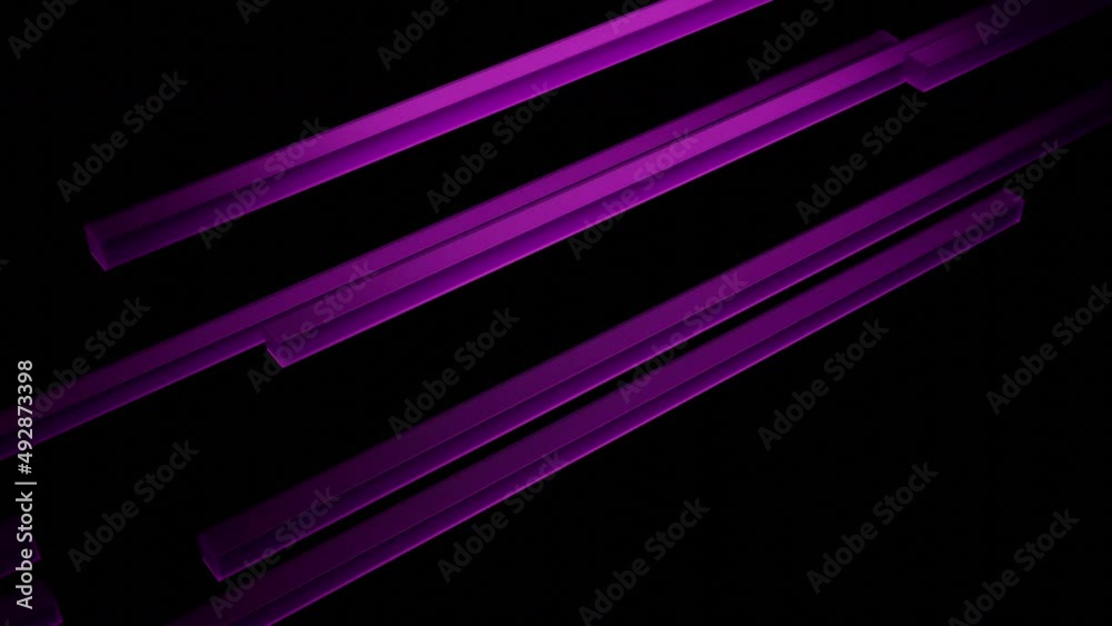 Black background. Design. Bright purple lines in 3d move across the ...