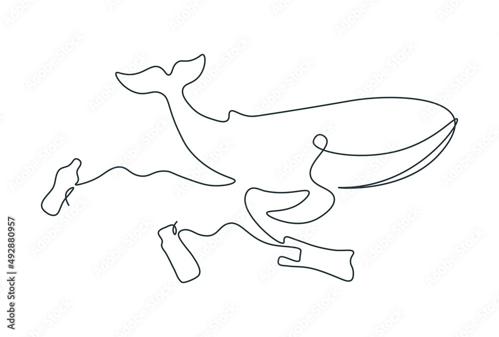 Whale swims among plastic waste. Ocean and environment pollution ...
