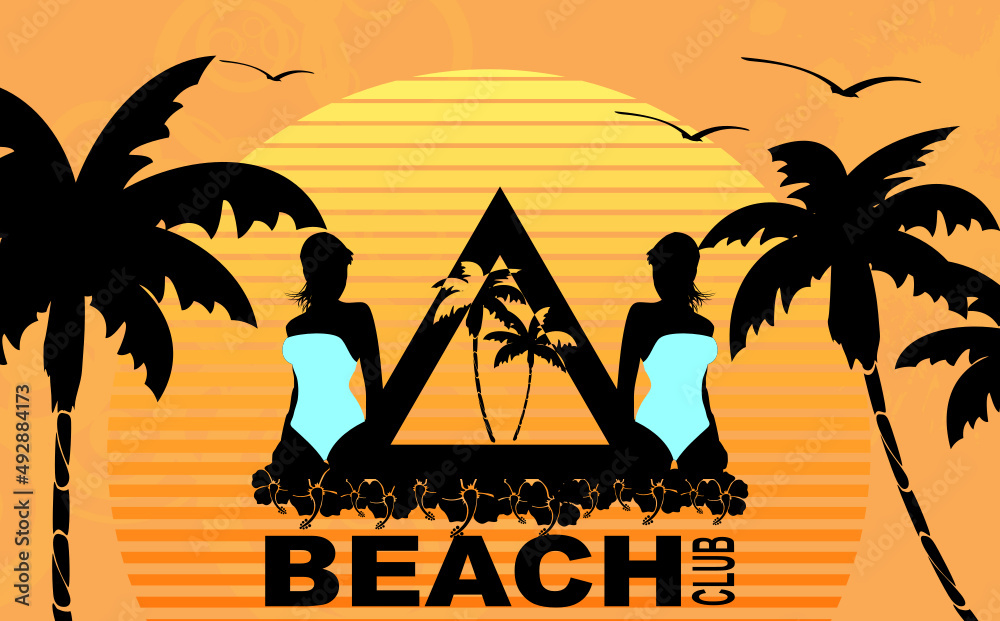 tropical beach club background illustration in vector format Stock ...