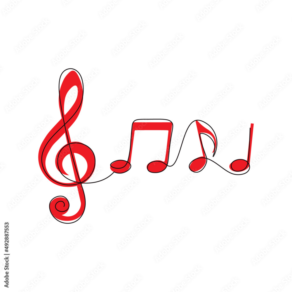 Abstract music notes, red musical symbols with black line art, isolated ...