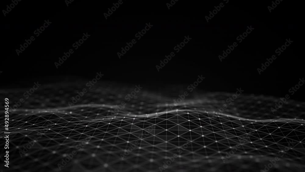 Vidéo Stock Abstract flowing smooth Plexus fractal waves background. Grid, mesh of dots and ...