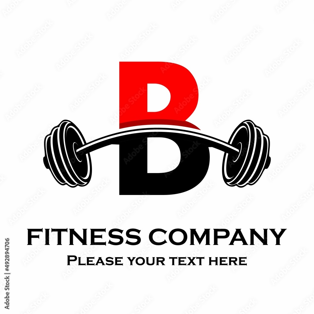 Letter b Logo With barbell template illustration. Fitness Gym logo ...