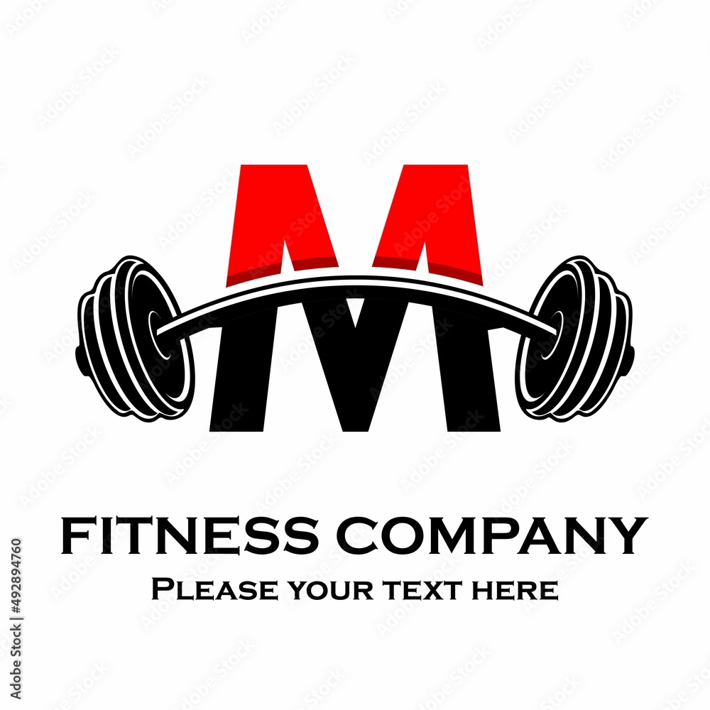 Letter m Logo With barbell template illustration. Fitness Gym logo ...