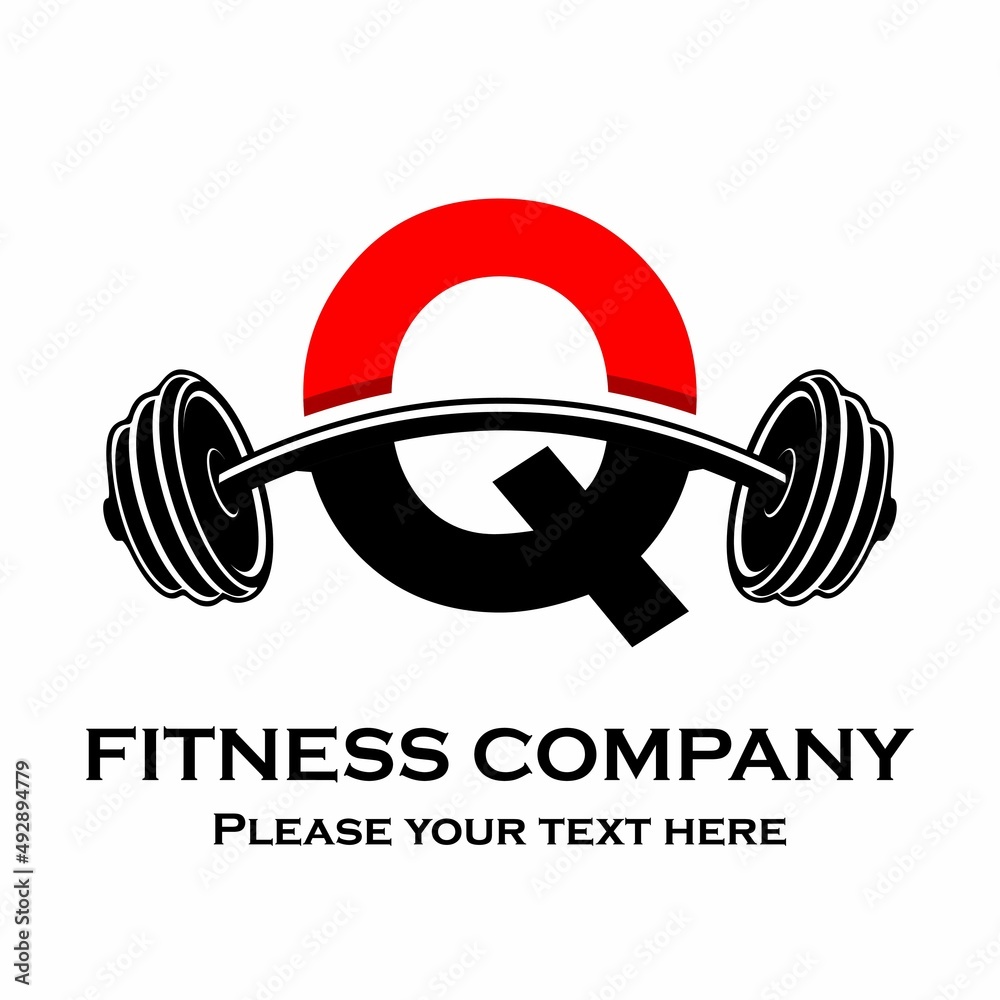 Letter q Logo With barbell template illustration. Fitness Gym logo ...