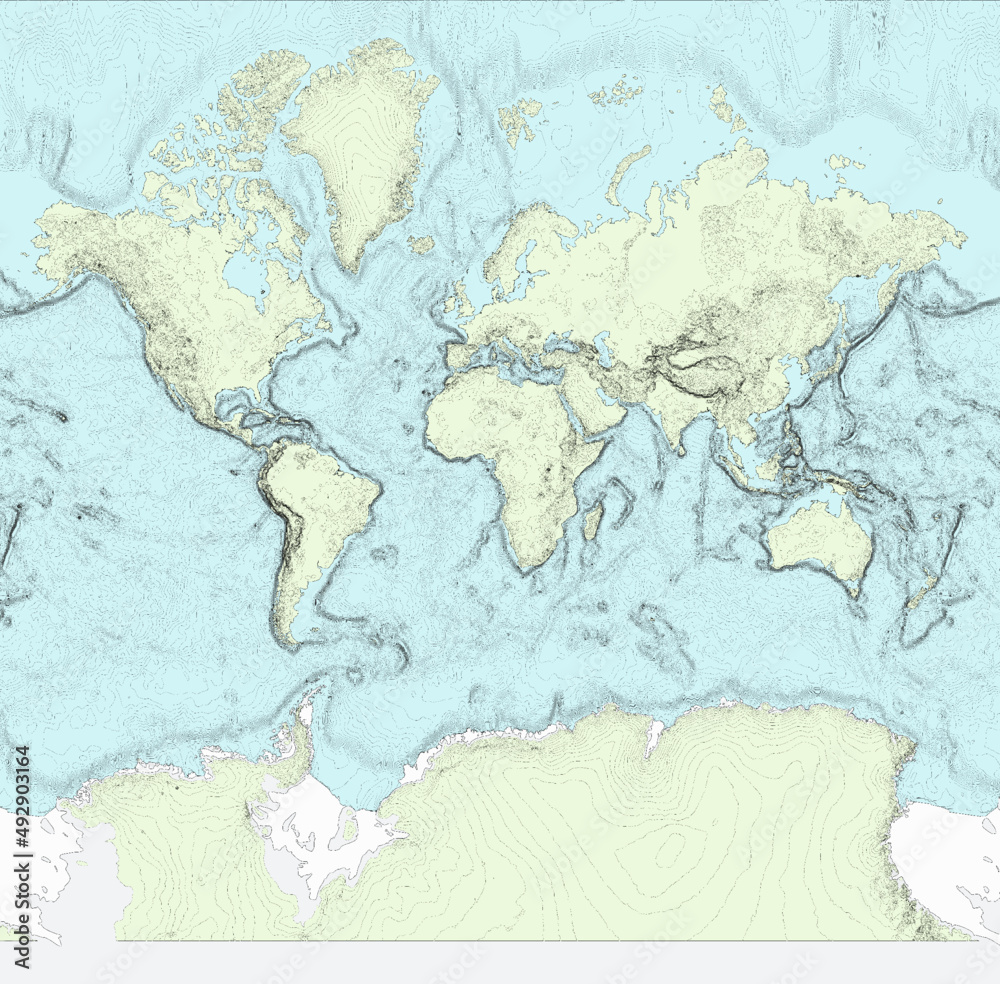 Vector World Map With topographic contour line Every 200 Meters ...