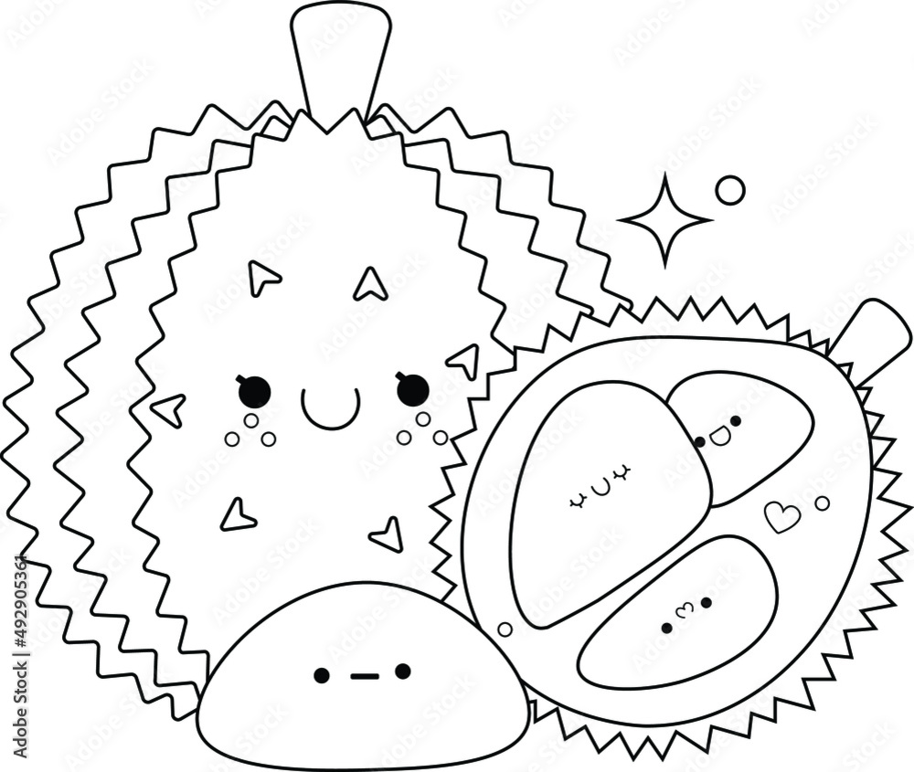 kawaii durian coloring page for children Stock Vector | Adobe Stock