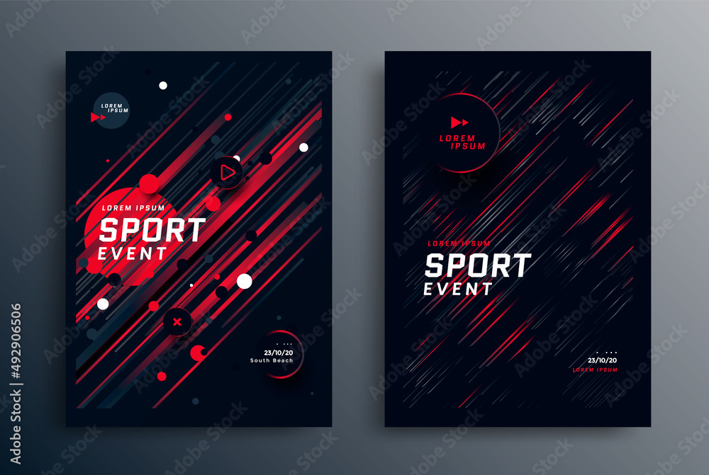 Sports event poster layout design in black and red colors. Cover for ...