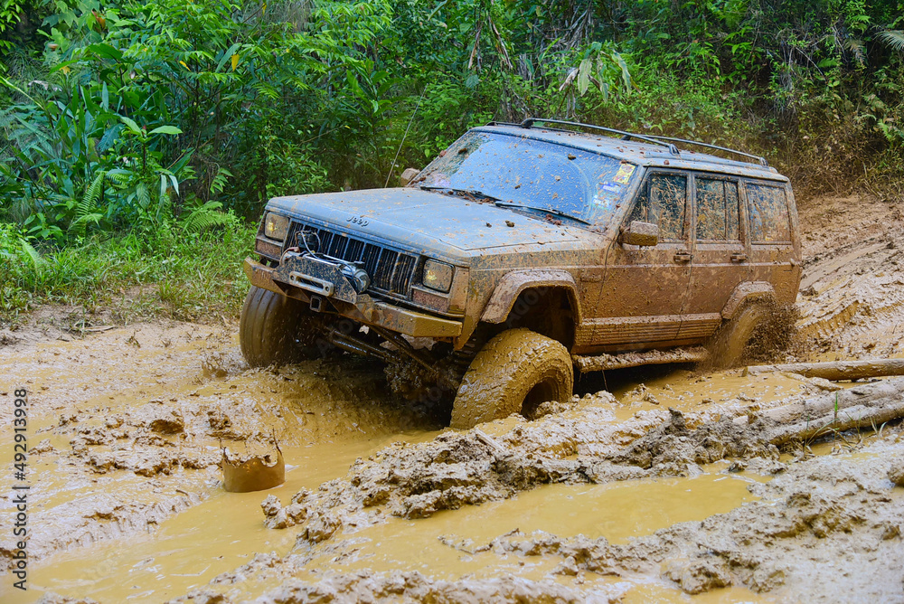 Gua Musang, Kelantan, Malaysia, 24.2.2020 - A convoy of 4X4 wheel drive ...