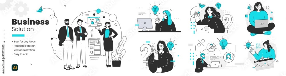 Bundle of men and women taking part in the business meetings, project ...