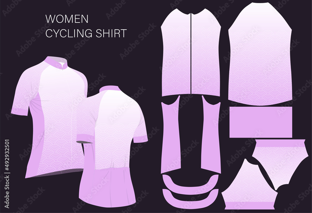 women cycling jersey design with sewing pattern and mockup Stock ...