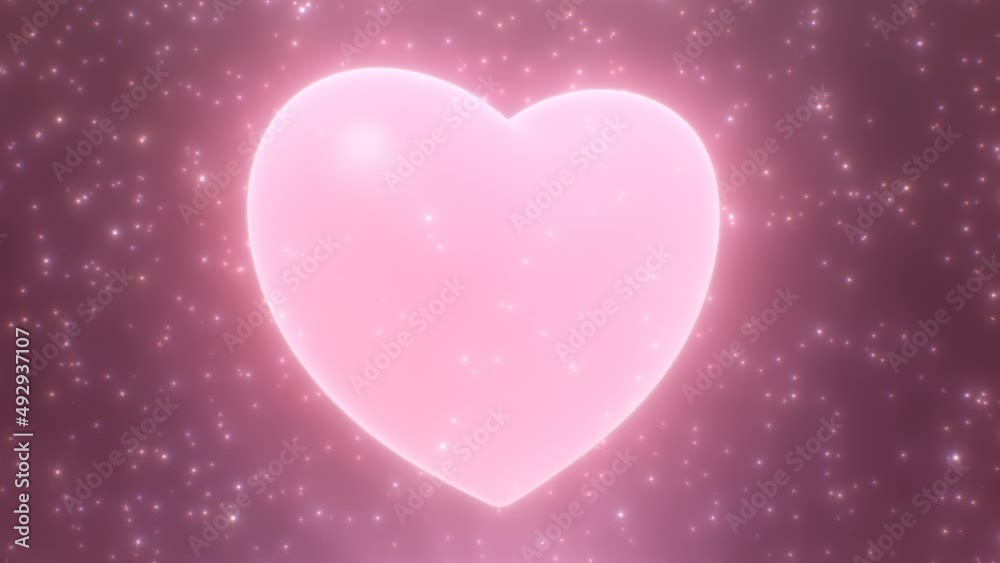Pretty Pink Heart Beats Spinning 3D Shape in Shiny Sparkle Dust Rain ...