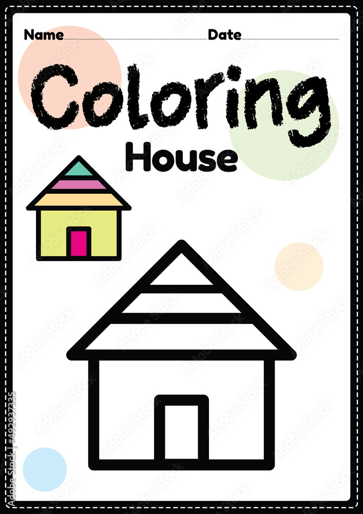 House coloring page picture worksheet for preschool, kindergarten ...
