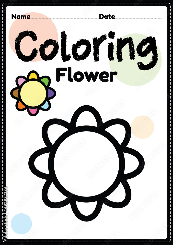 Flower coloring page picture worksheet for preschool, kindergarten ...