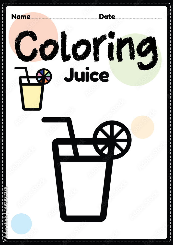 Juice coloring page picture worksheet for preschool, kindergarten ...