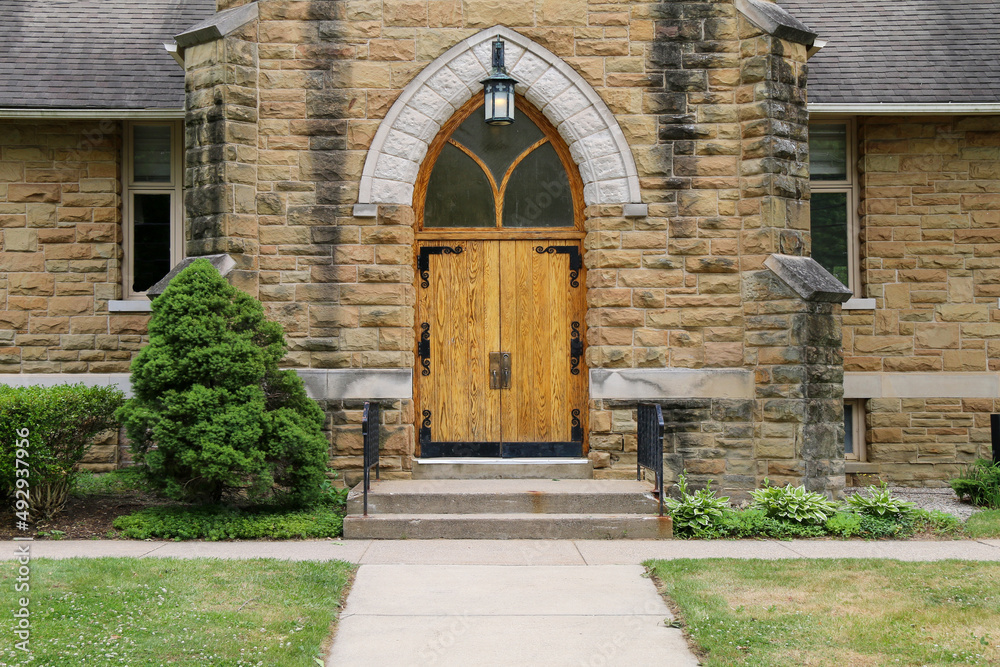 gothic stone church catholic worship iron wood doors old vintage ...