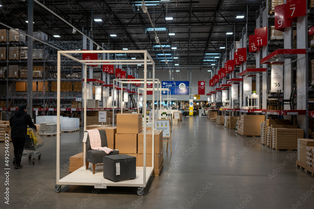Portland, OR, USA - Jan 14, 2022: Warehouse aisles in the IKEA Portland ...