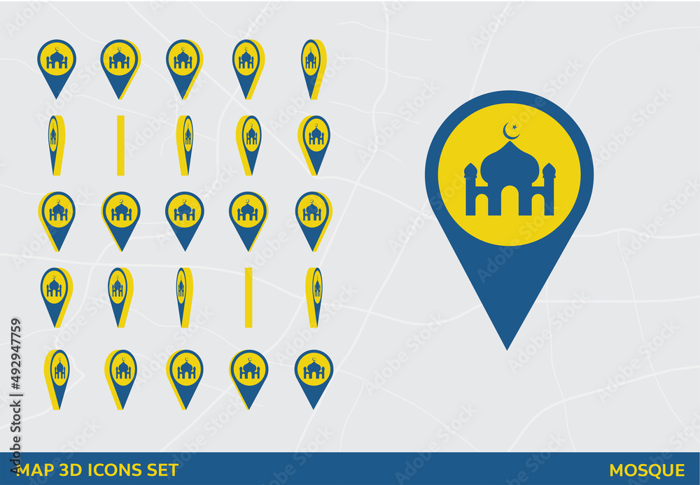 Maps 3D Icon Set Rotation Mosque Sign Vector Illustration Stock Vector ...