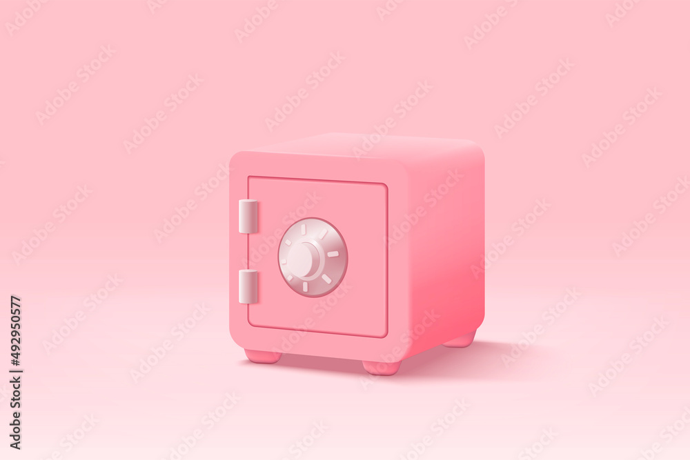 3d safe box minimal design for treasure on pink pastel background ...
