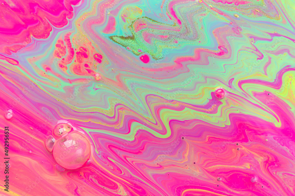 Liquid Barbie style pink background with bubbles. Neon color pink ...