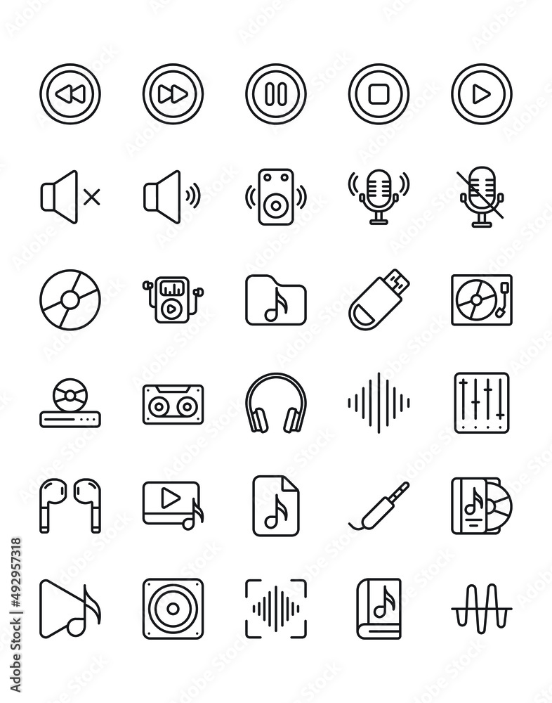 Audio Icon Set 30 isolated on white background Stock Vector | Adobe Stock