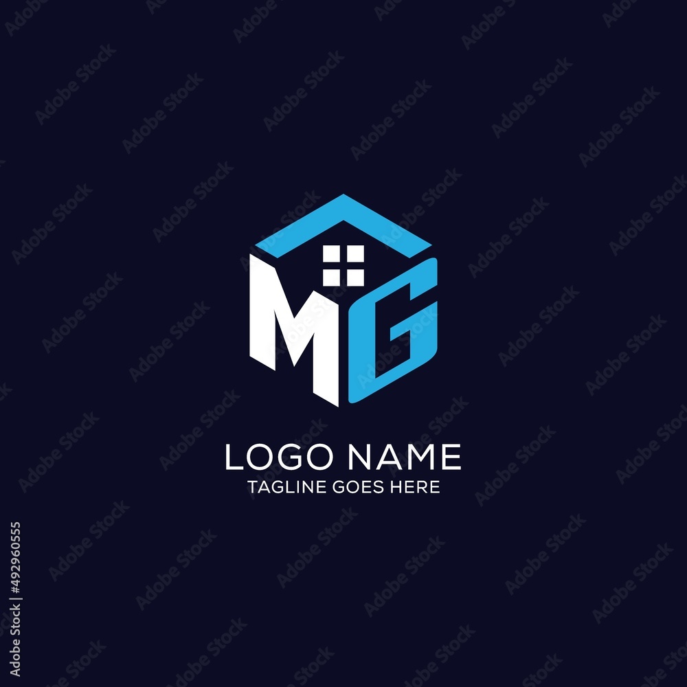 Initial logo MG monogram with abstract house hexagon shape, clean and ...