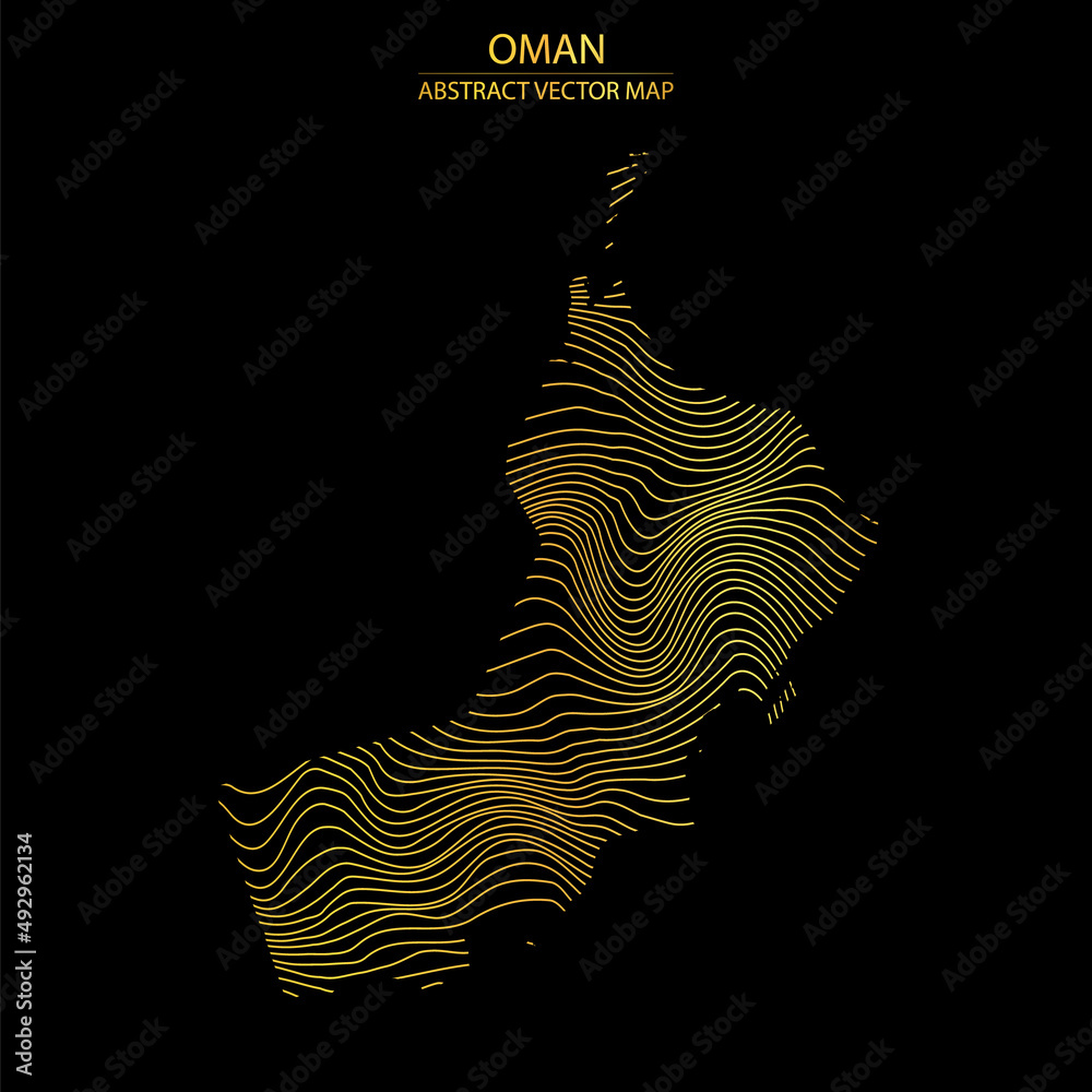 abstract map of Oman - vector illustration of striped gold colored map ...