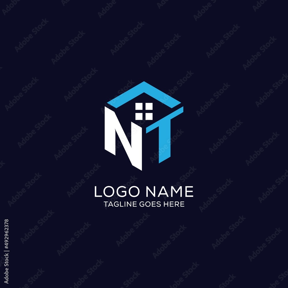 Initial logo NT monogram with abstract house hexagon shape, clean and ...