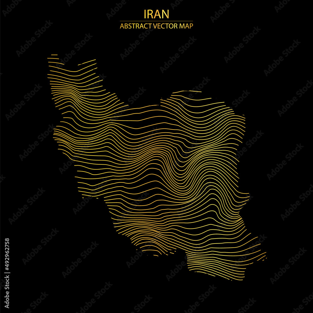 abstract map of Iran - vector illustration of striped gold colored map ...