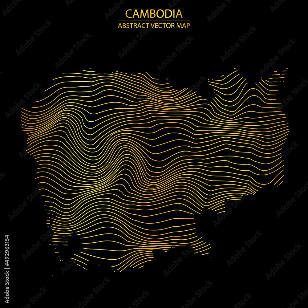 abstract map of Cambodia - vector illustration of striped gold colored ...