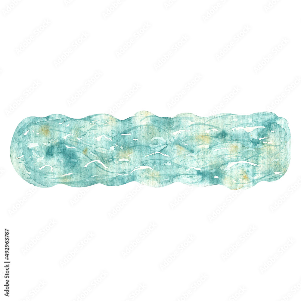 Hand drawn watercolor illustration of sea in cartoon style isolated on ...