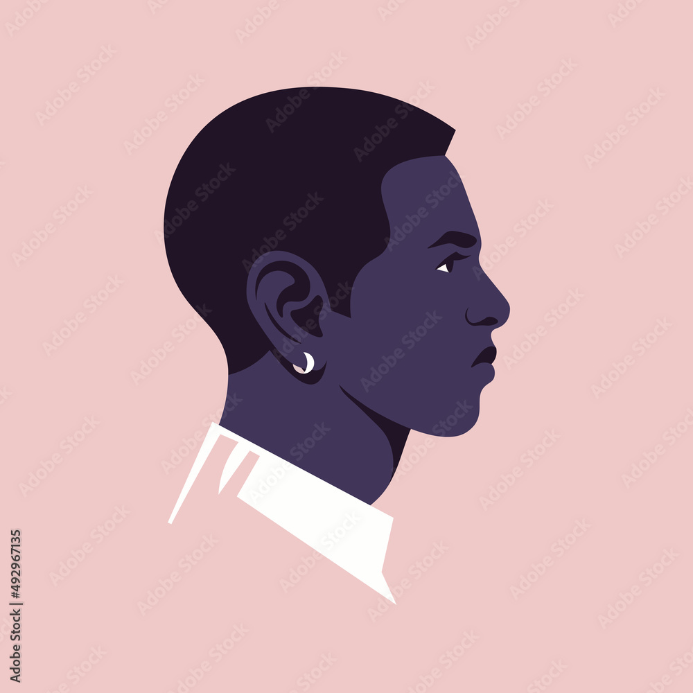 Portrait of a young African man in the profile. Diversity. Face of a ...