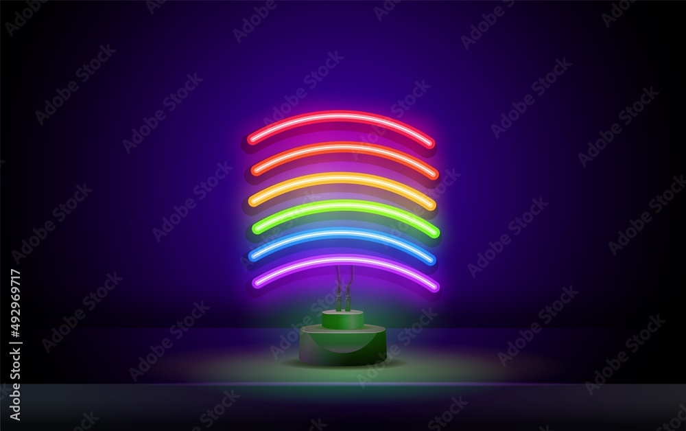 Neon Rainbow Icon sign. Glowing light banner. Night bright signboard ...