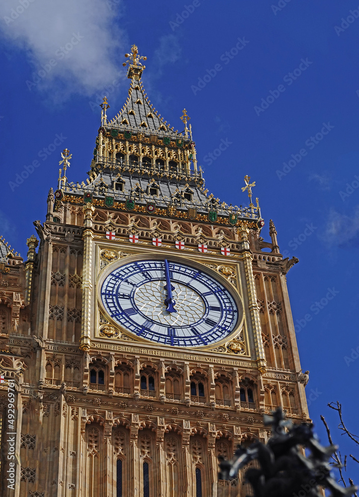 Westminster, London, 2022. Close up of the newly unveiled Big Ben Clock ...