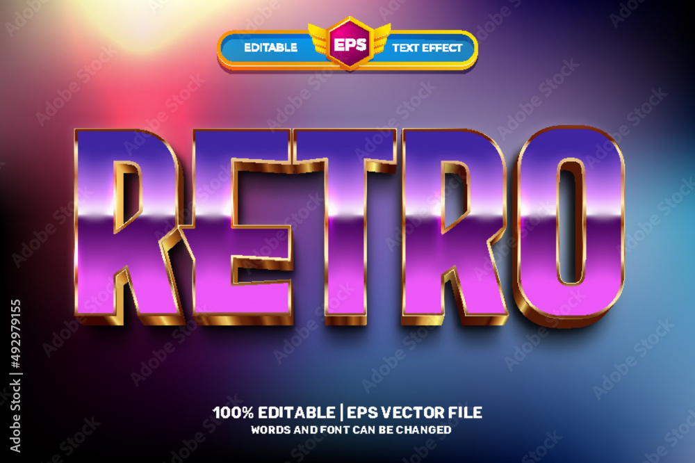 modern retro gold Bold 3D Editable text Effect Style Stock Vector ...